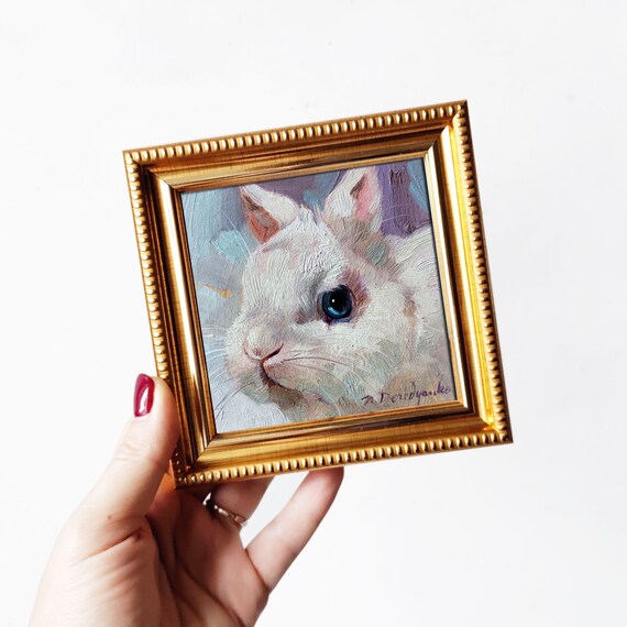Funny Rabbit Oil Painting Original Art 4x4 Pet Portrait - Etsy