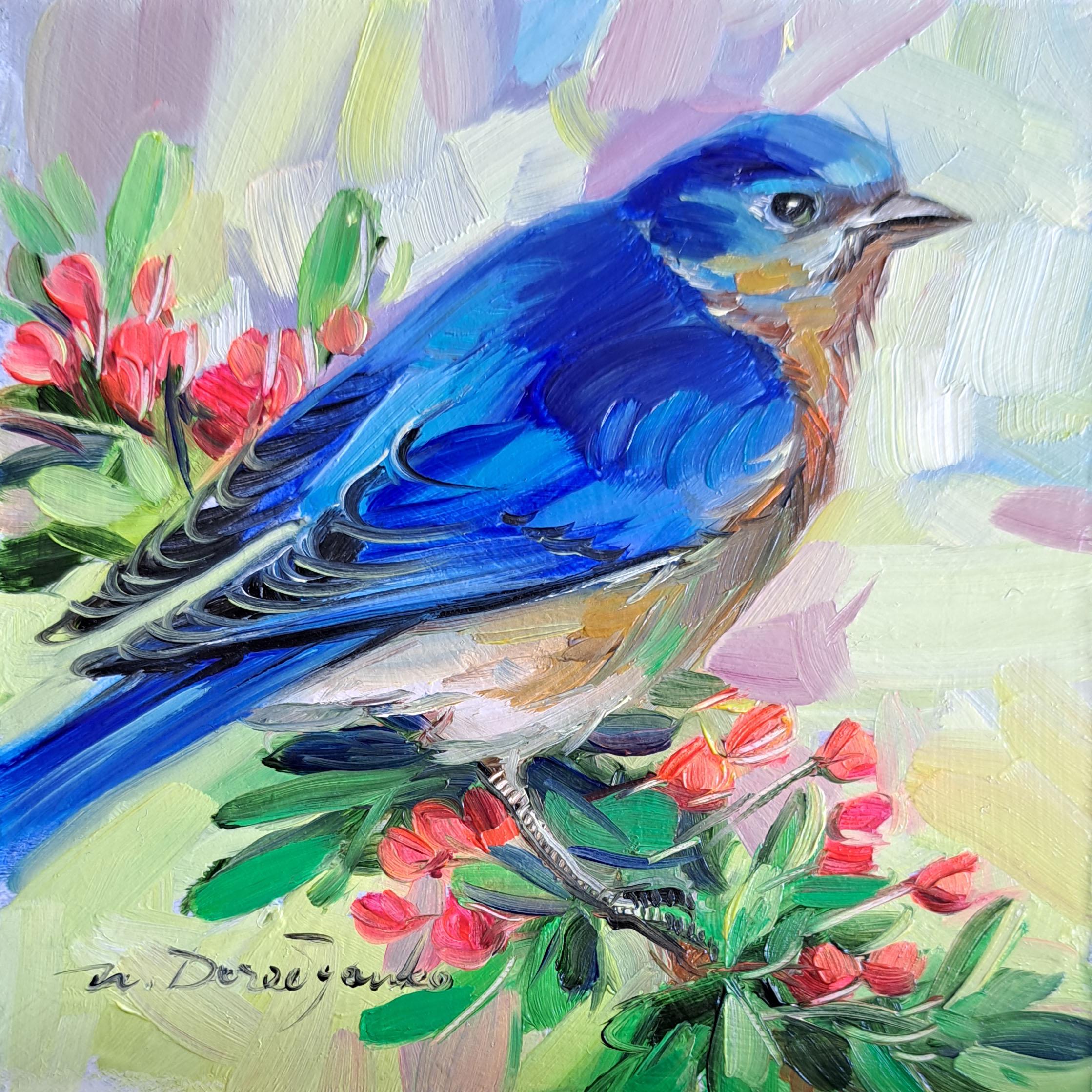 Original Bluebird Oil Painting, Framed 4x4 Inch Miniature Wall Art - Etsy