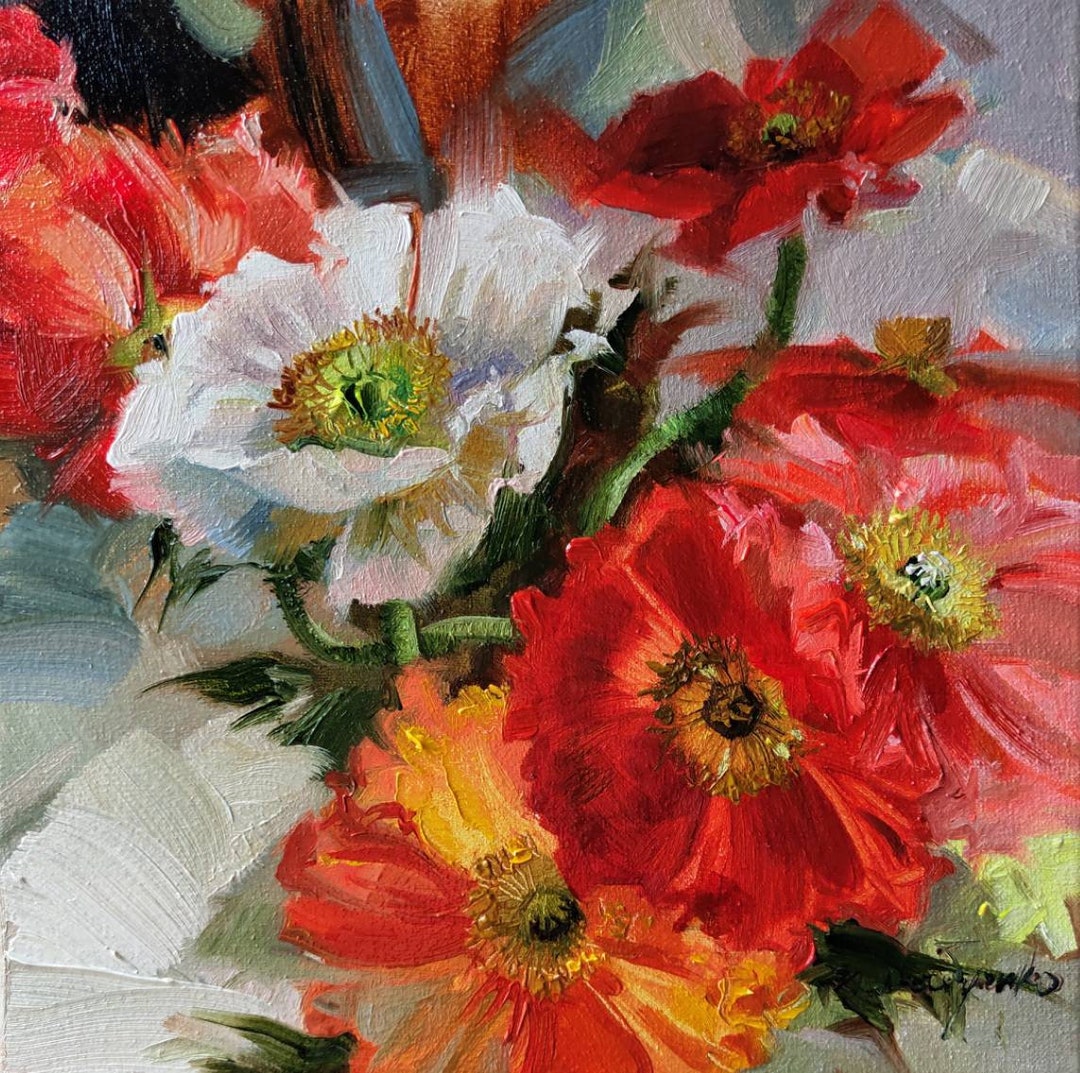Poppy Painting Original Art on Canvas 8x8 Red Flower Oil - Etsy