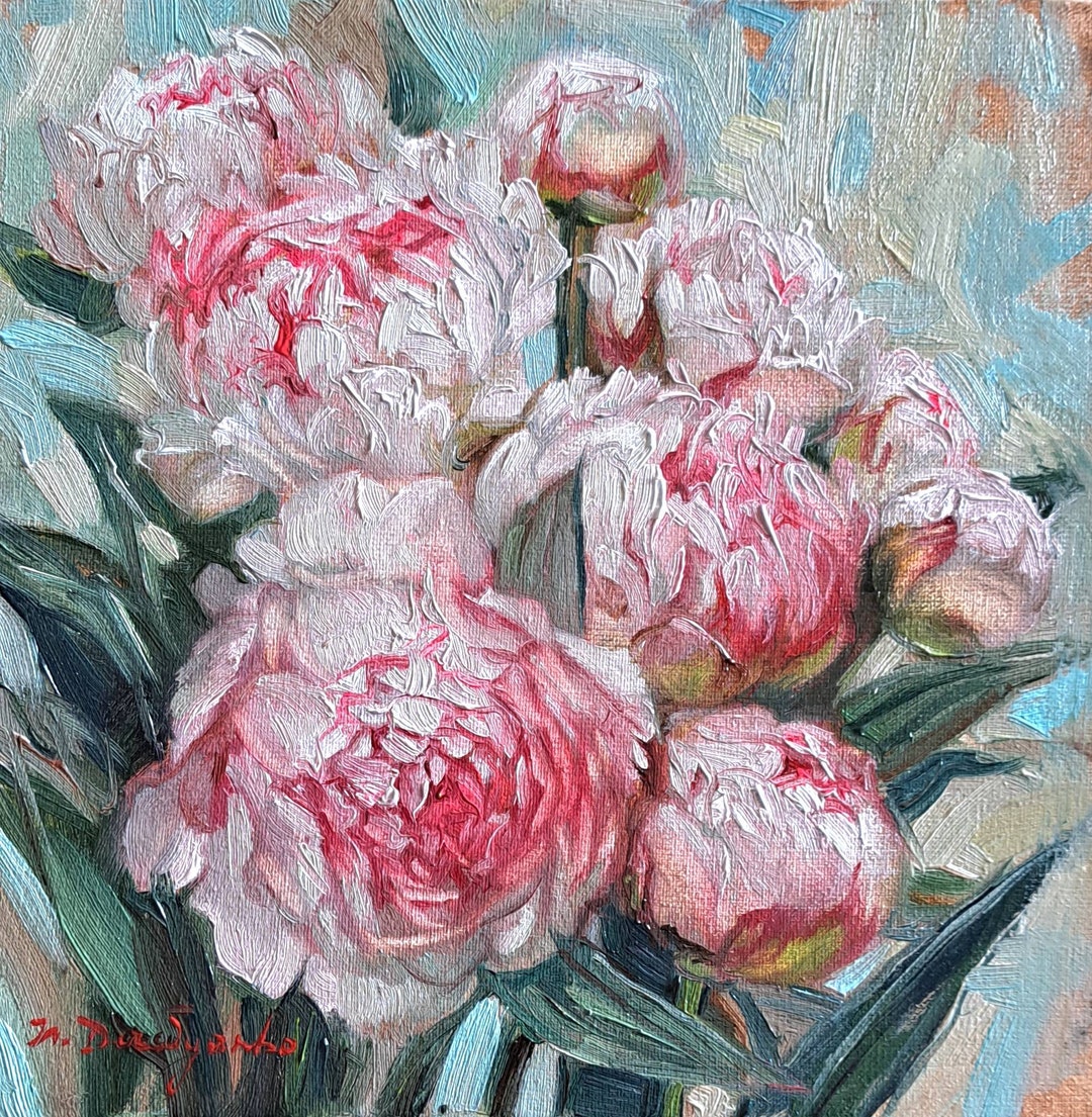 Original Flowers Painting, Peony Oil Painting Original, Pink Flowers ...