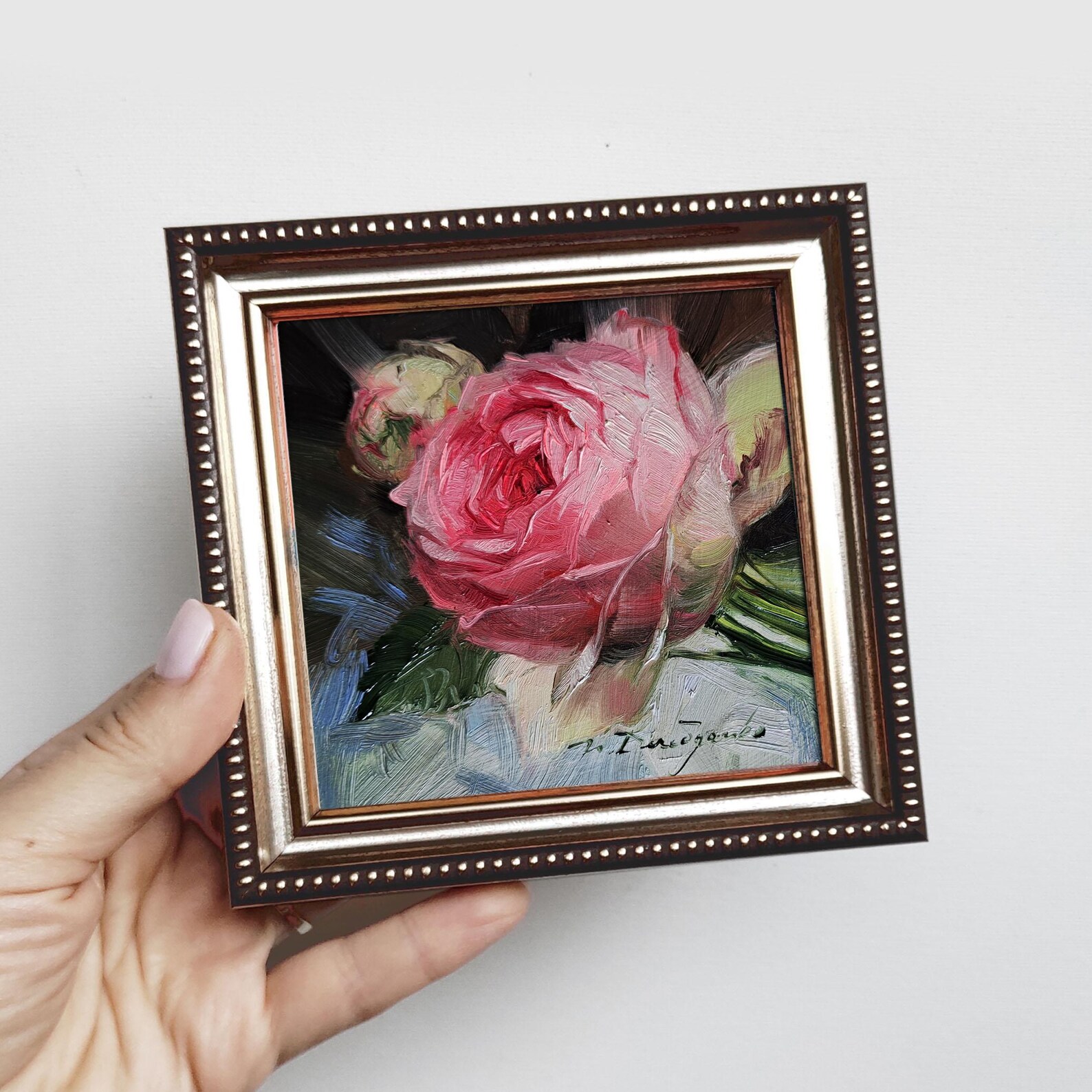 Rose Painting Original Pink Art 4x4, Small Oil Painting Flower Vibrant ...