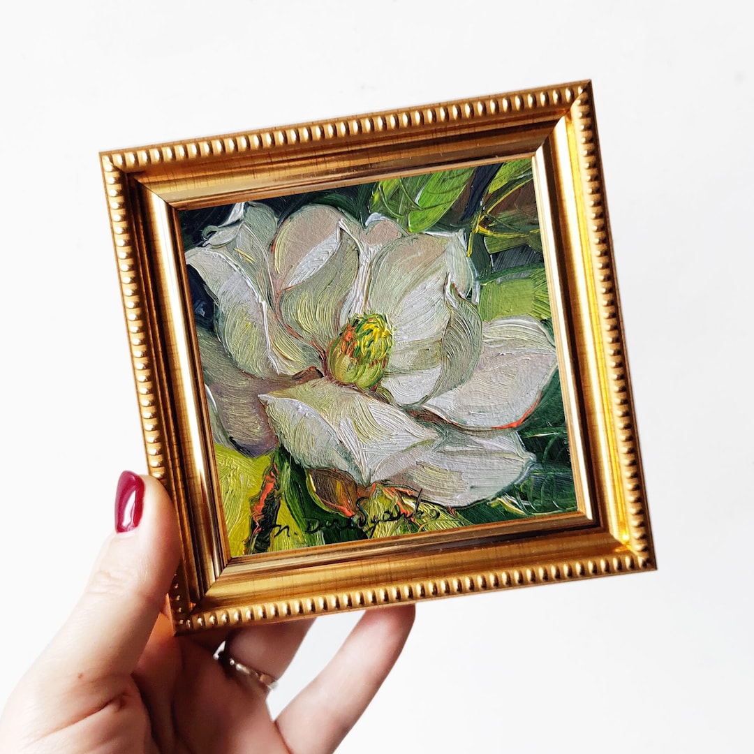 Small Oil Painting Original Framed White Magnolia Picture - Etsy