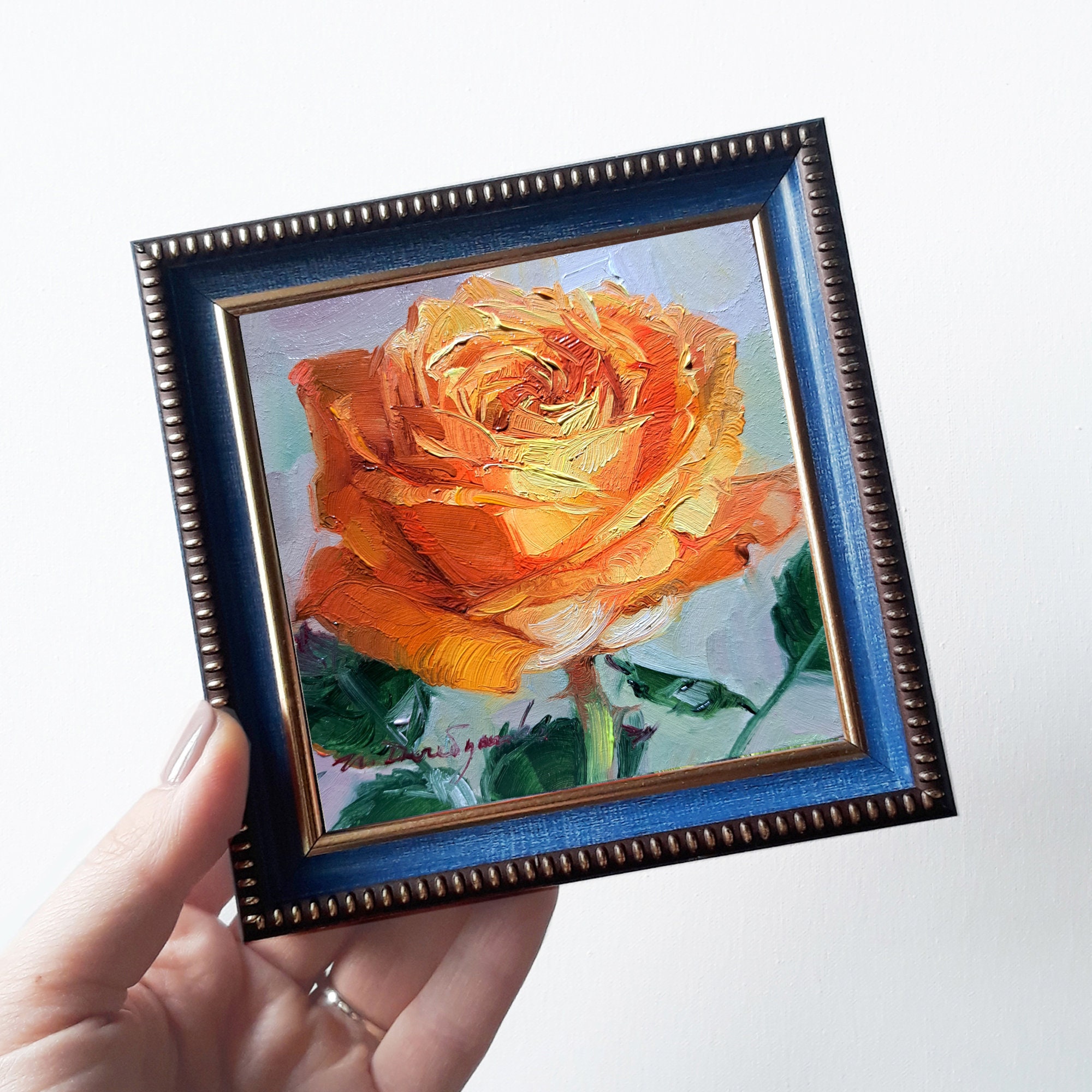 Rose Flower Oil Painting Original Art, Floral Painting Rose Orange ...