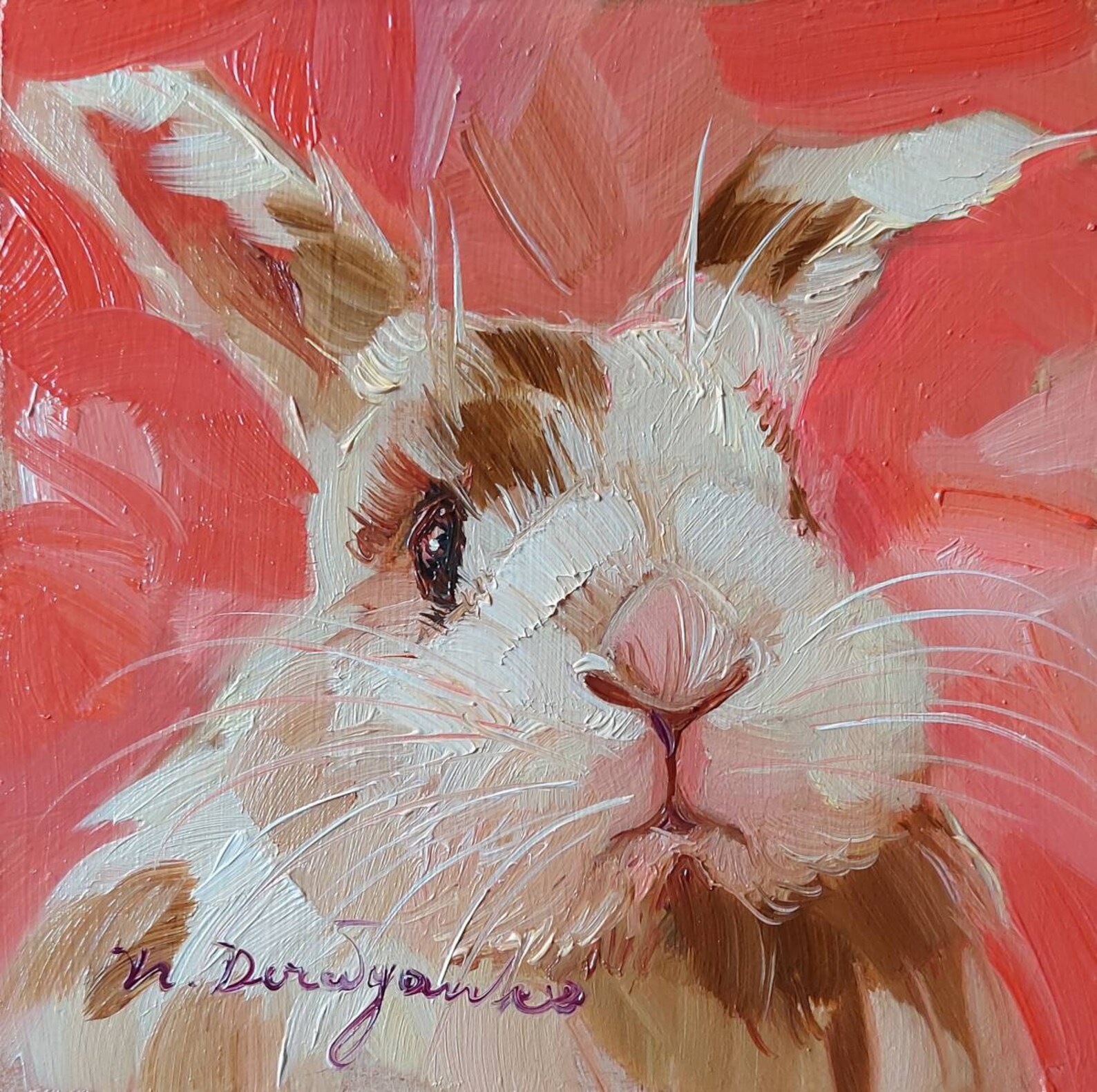 Red Rabbit Painting Original Framed 4x4 Small Painting Framed - Etsy