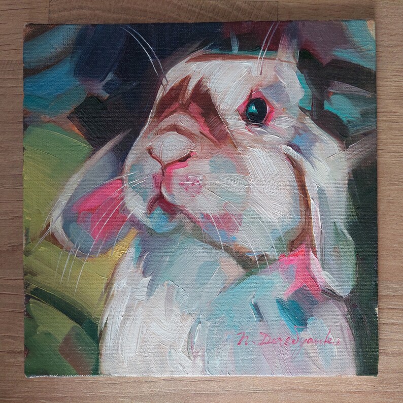 White Rabbit Painting Original Framed 4x4 Small Painting - Etsy