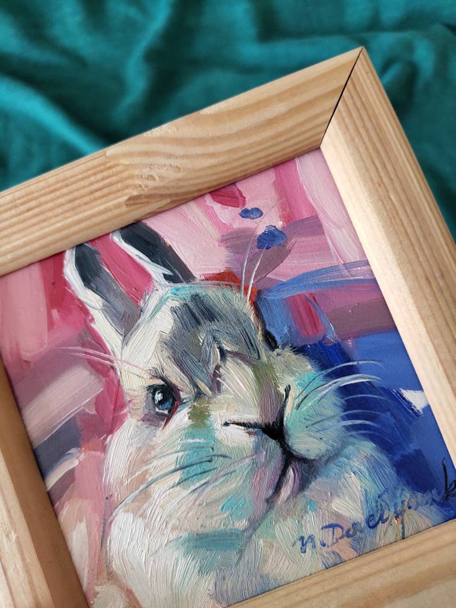Bunny Rabbit Miniature Painting Original 4x4 Picture Pet | Etsy