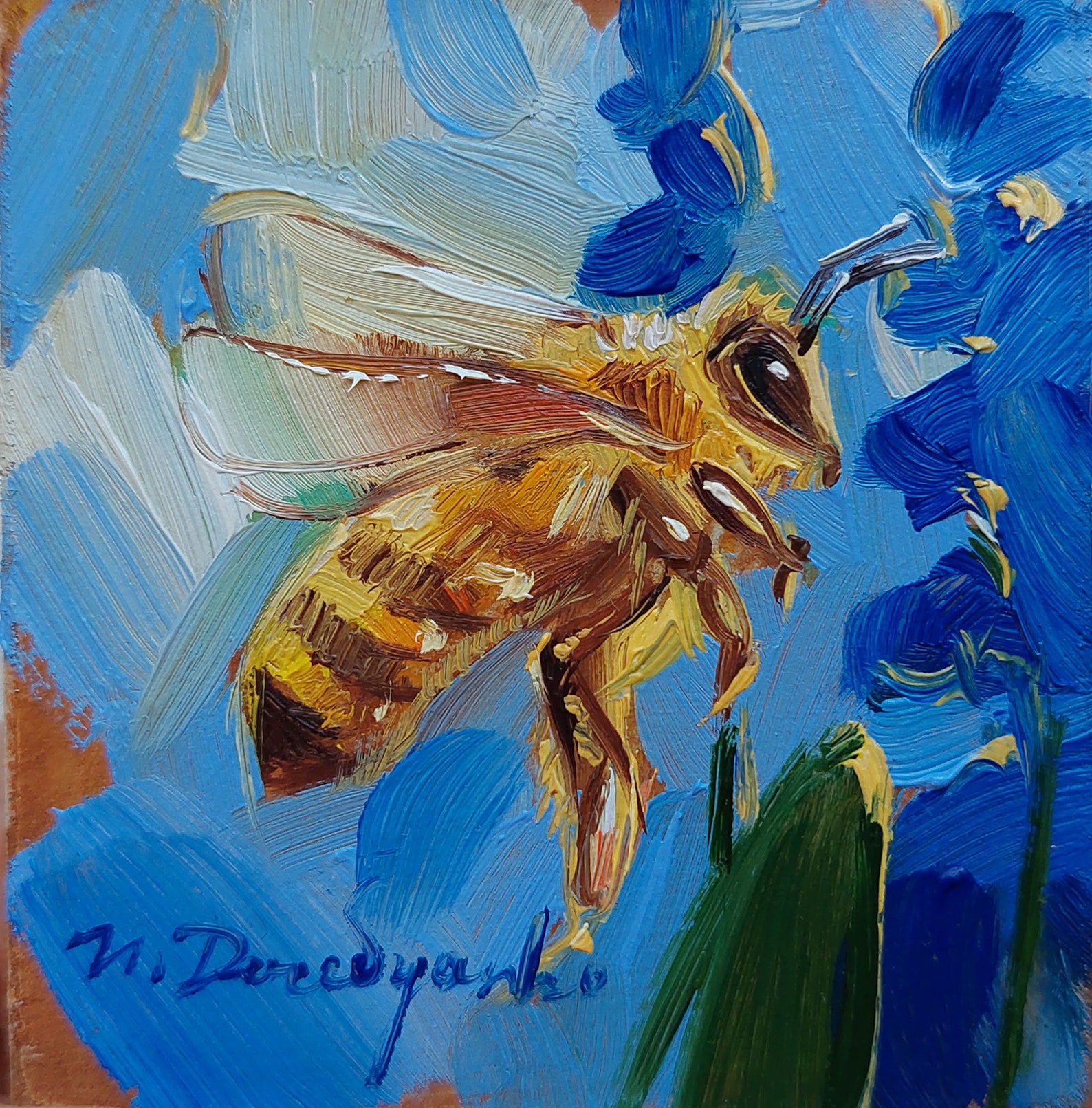 Bee Artwork Oil Painting Original 2x2 Small Bee Painting - Etsy
