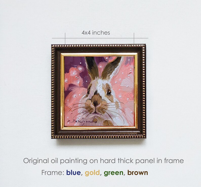 Beige White Rabbit Painting Original Pink Backgroung Art - Etsy