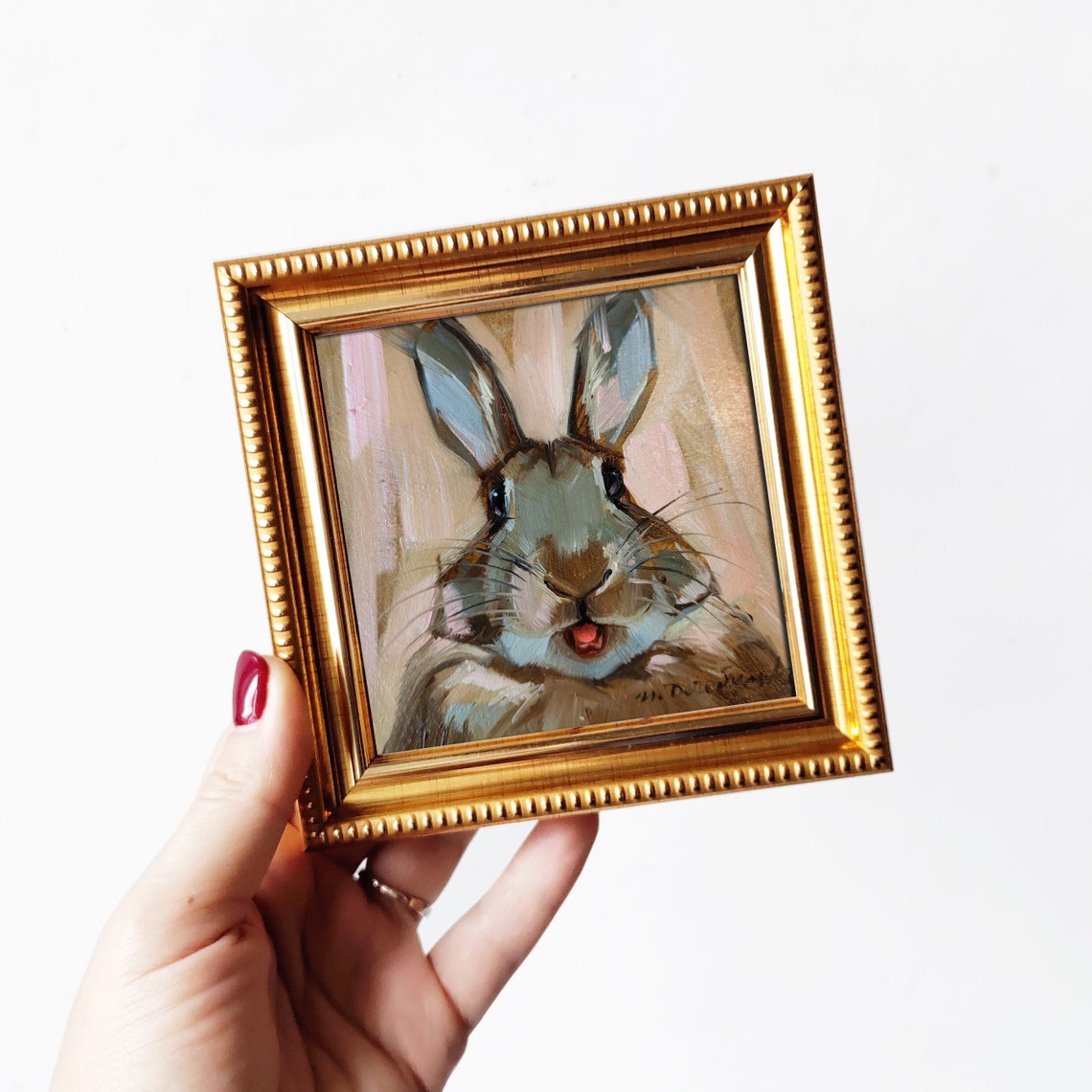Rabbit Art Painting Original Rabbit Picture Frame 4x4 Banny - Etsy