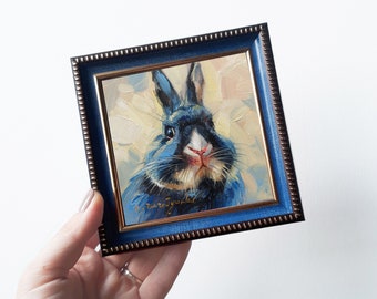 Cute Rabbit Painting Original Oil Framed 4x4 Small Framed Art | Etsy