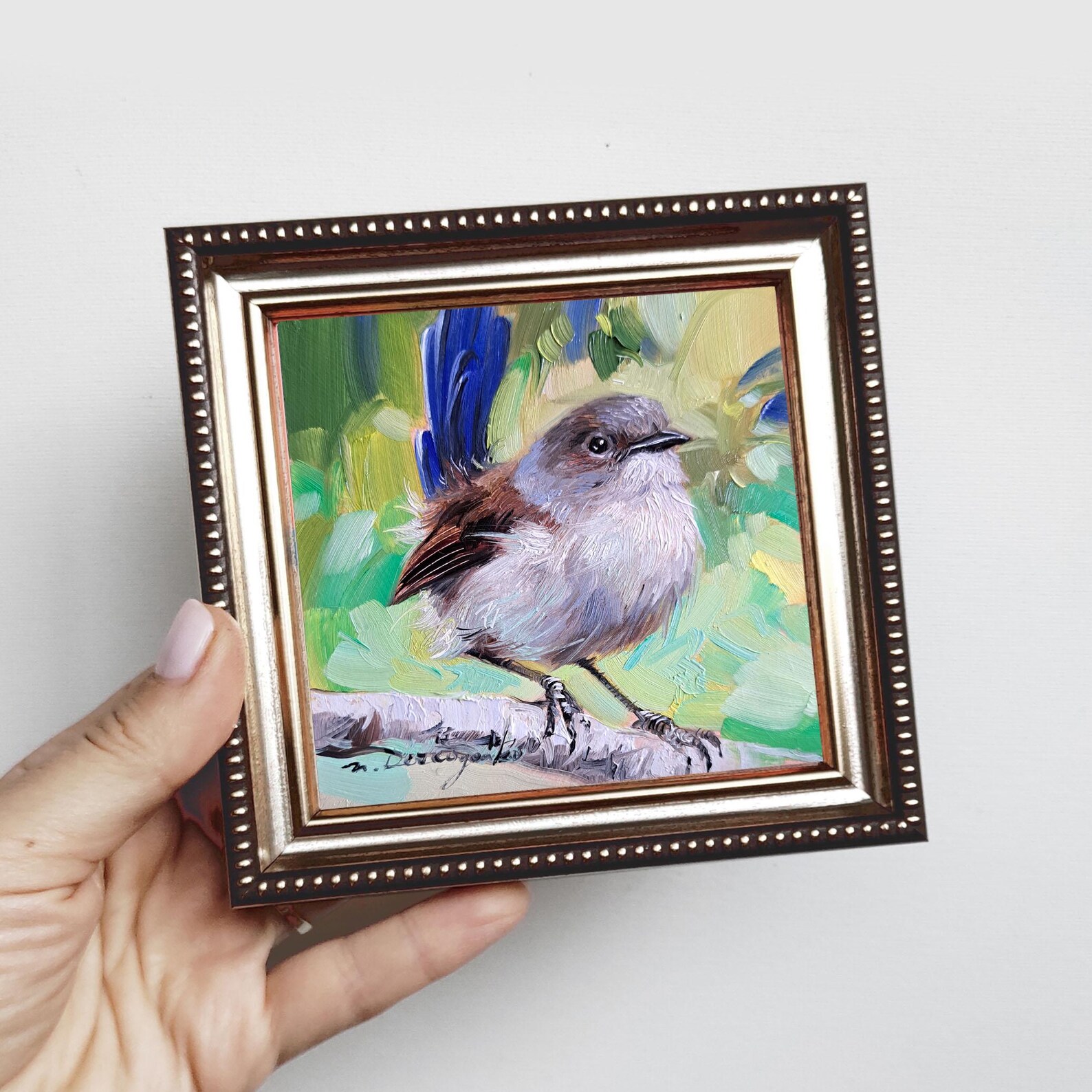 Fairywren Art Bird Oil Painting Original 4x4, Miniature Bird Art Small ...