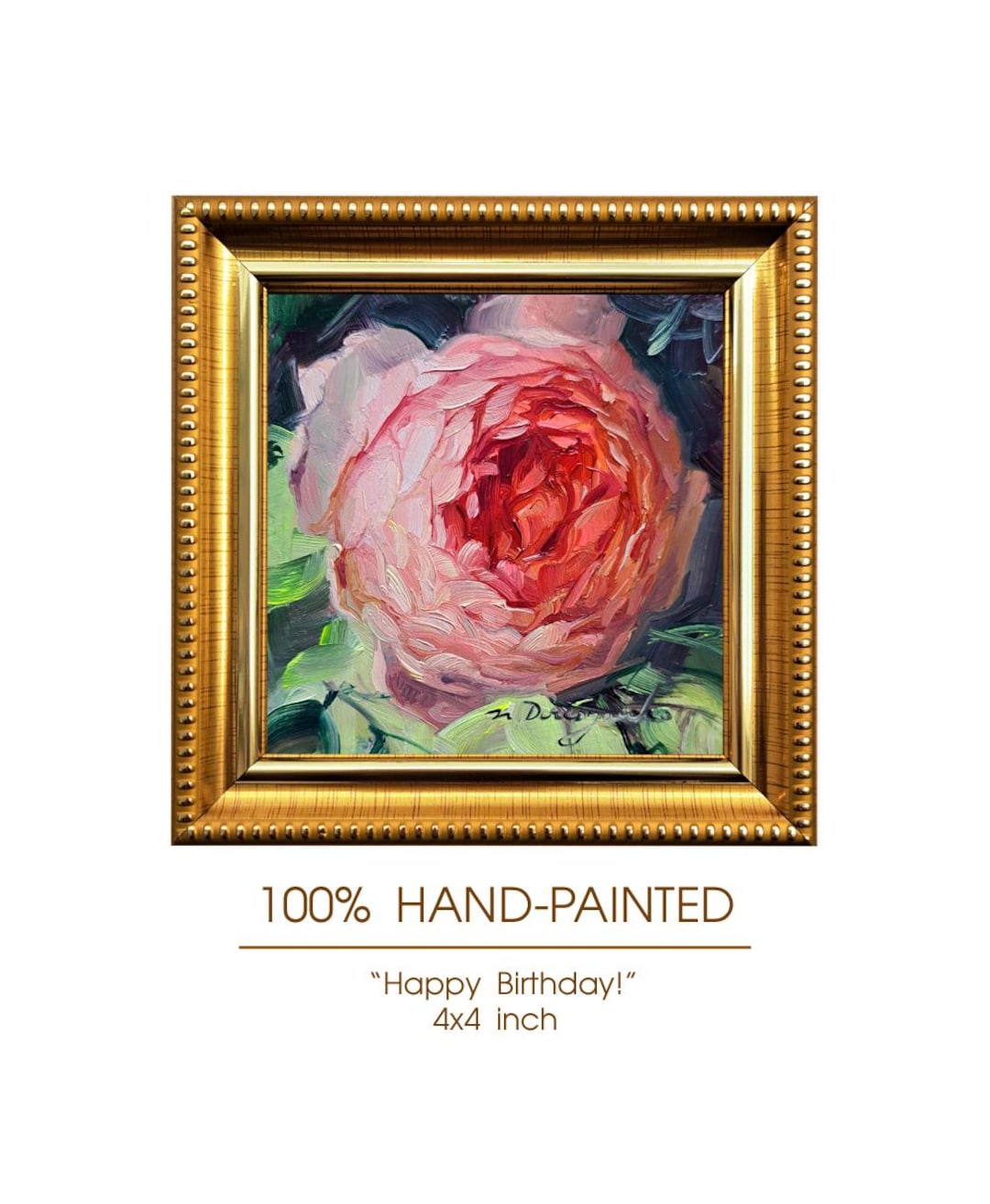 Rose Flower Painting Original 4x4 Birthflower Gift, Miniature Paintings ...