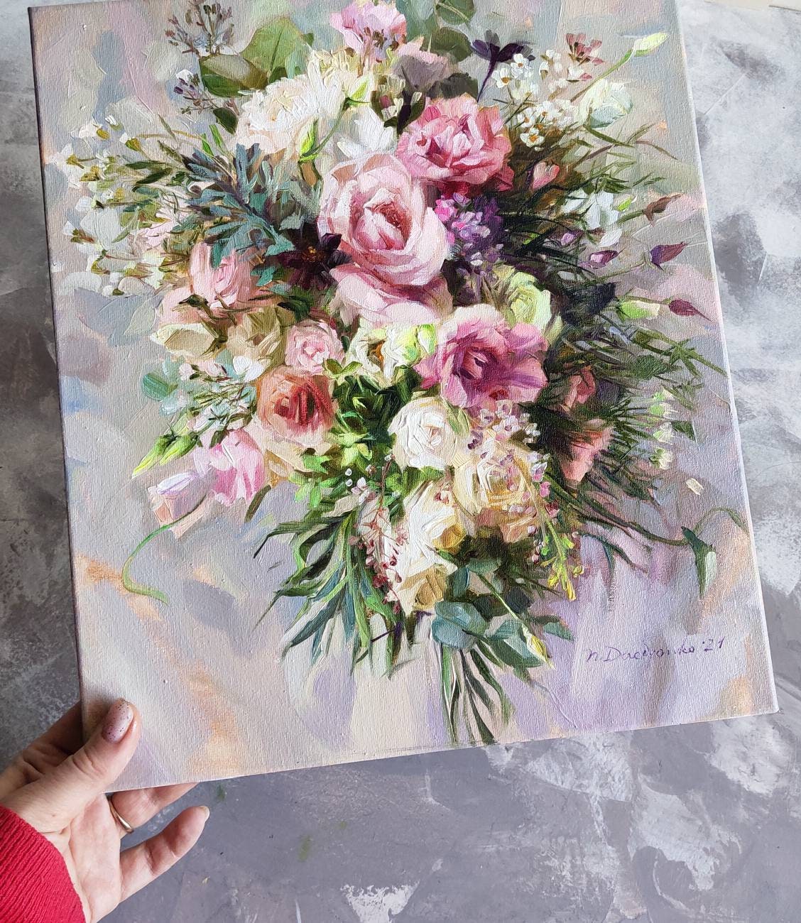 Bridal flowers portraits painting canvas original art Custom | Etsy