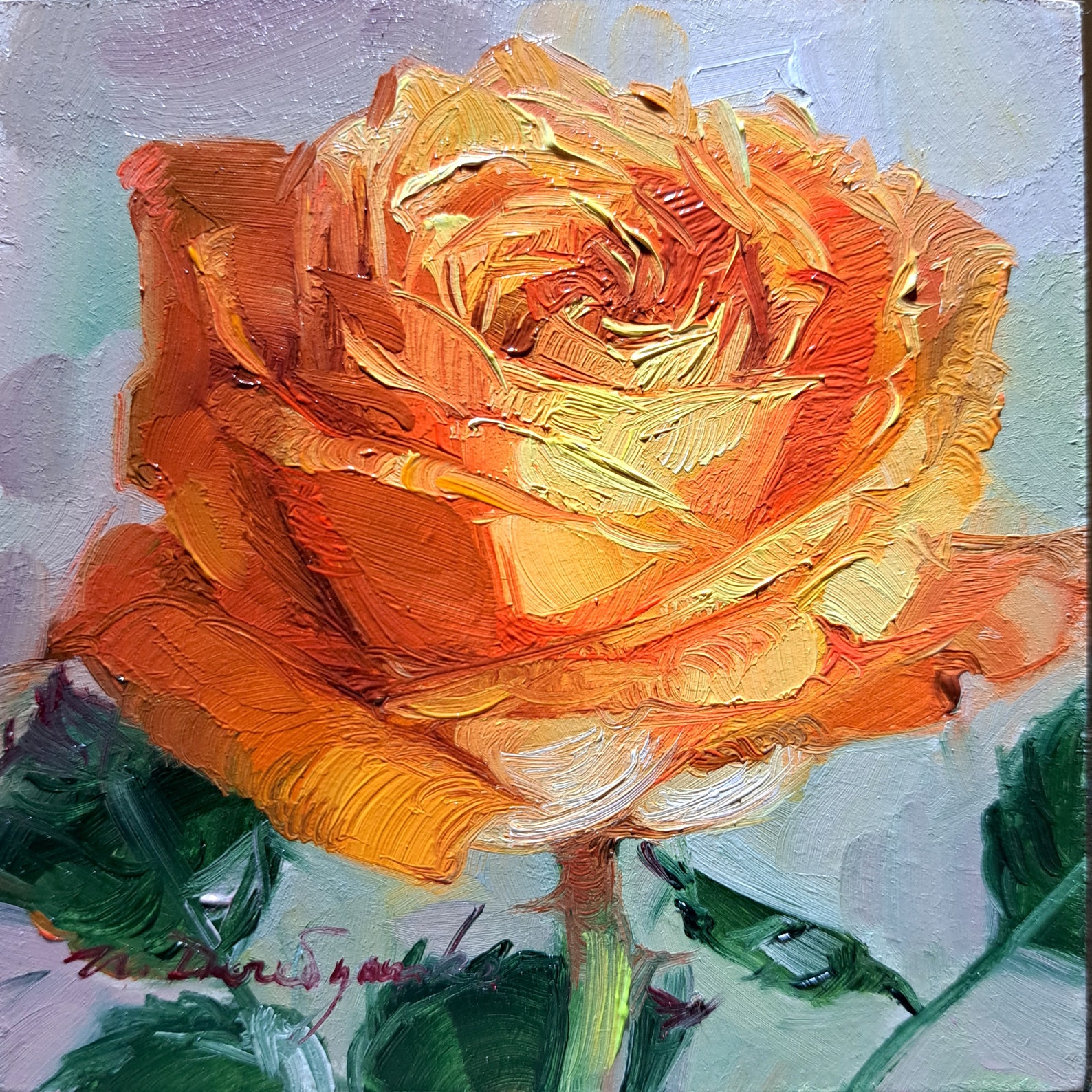 Rose Flower Oil Painting Original Art, Floral Painting Rose Orange ...