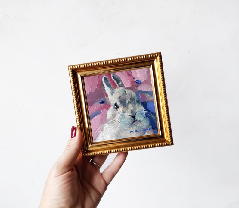 Bunny Rabbit Miniature Painting Original 4x4 Picture Pet | Etsy