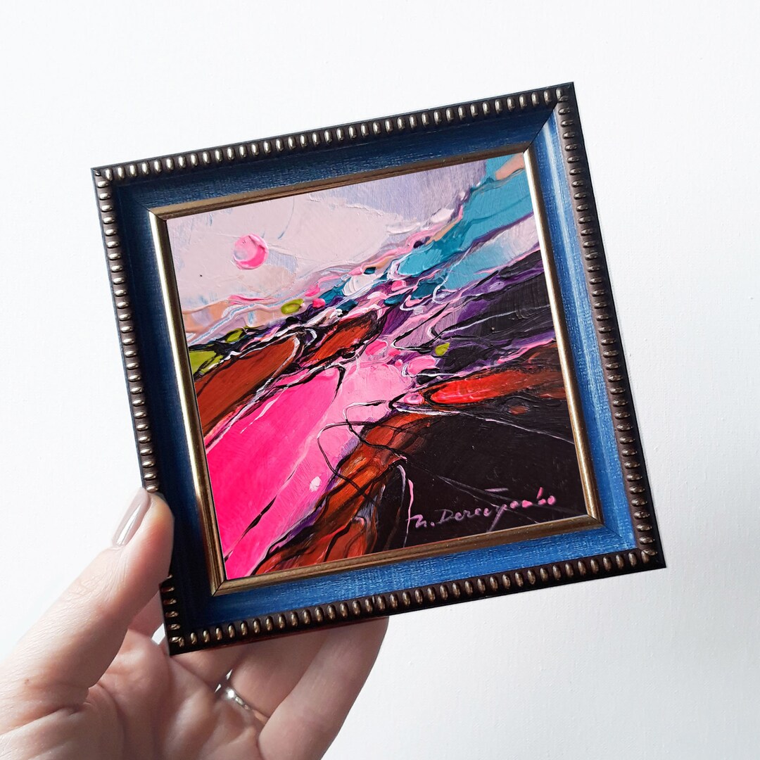 Miniature Abstract Painting Small Framed Art, Original Oil Painting ...