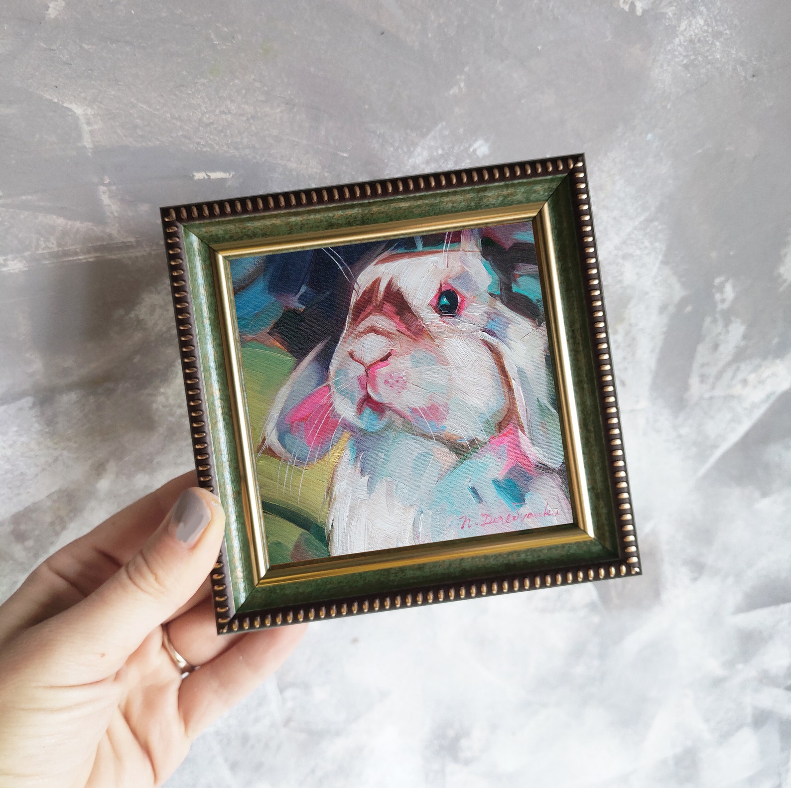 White Rabbit Painting Original Framed 4x4 Small Painting | Etsy