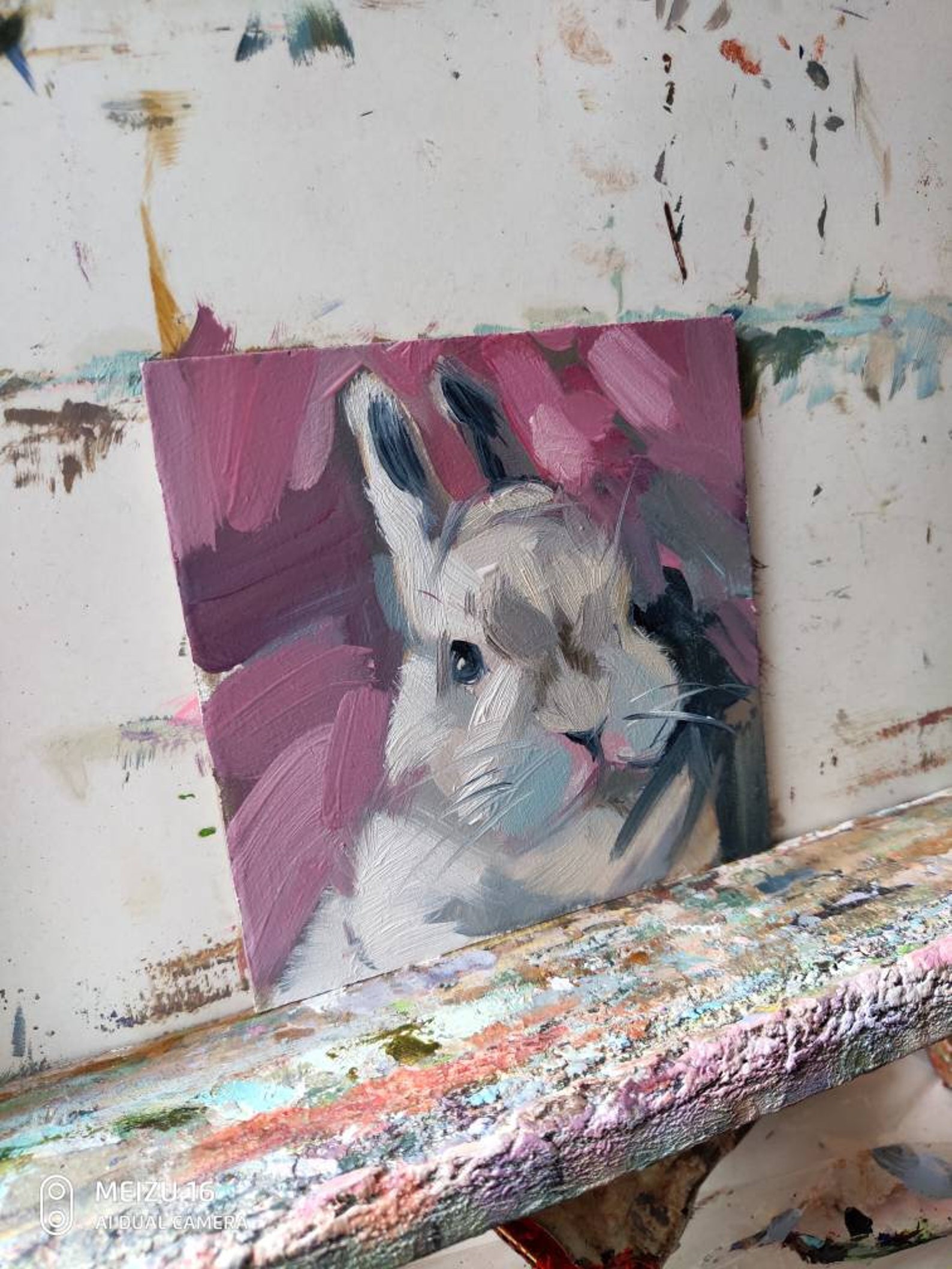 Bunny Rabbit Miniature Painting Original 4x4 Picture Pet | Etsy