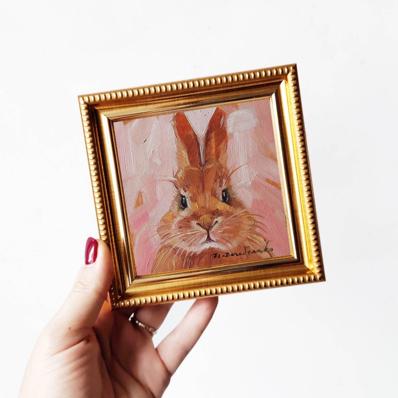 Cute Rabbit Painting Original Oil Framed 4x4 Small Framed Art - Etsy