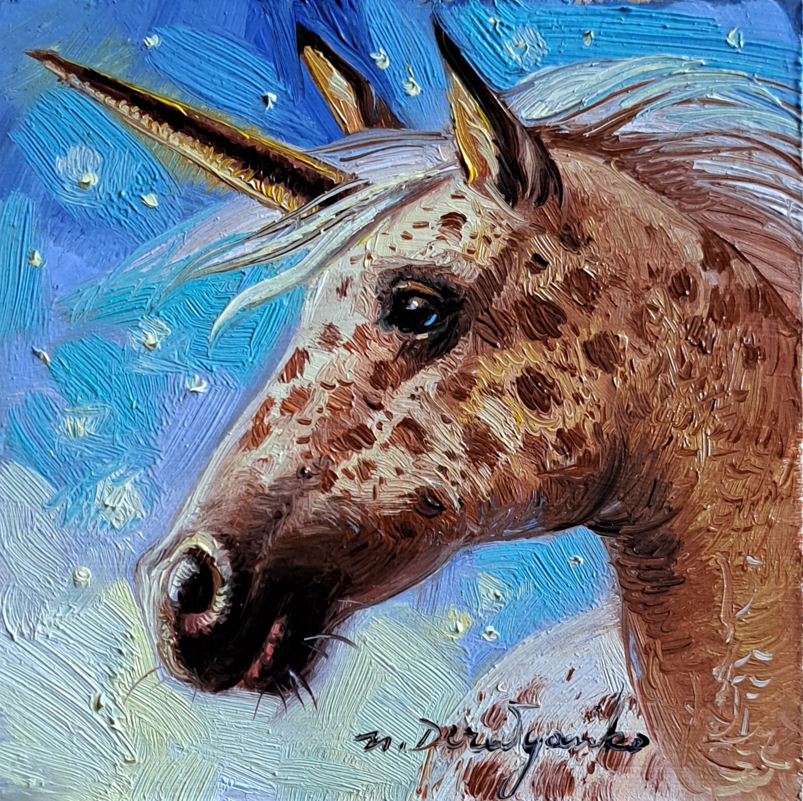 Unicorn Oil Painting Original, Small Animal Painting 4x4 Framed Artwork ...
