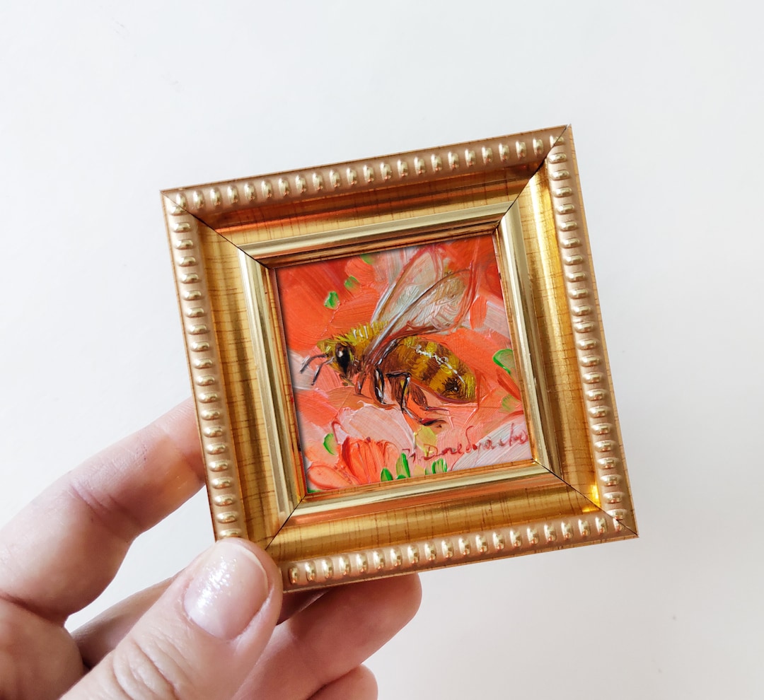 Dipinto Ad Olio Incorniciato Di Api Originale 2x2, Mini Dipinto Ad Olio ...