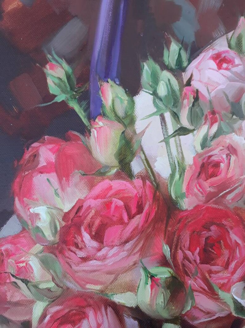 Large Rose Flowers Painting Original on Canvas Red Roses | Etsy