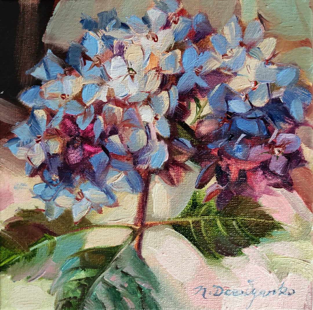 Hydrangea Oil Painting, Floral Still Life, Small Canvas Art - Etsy