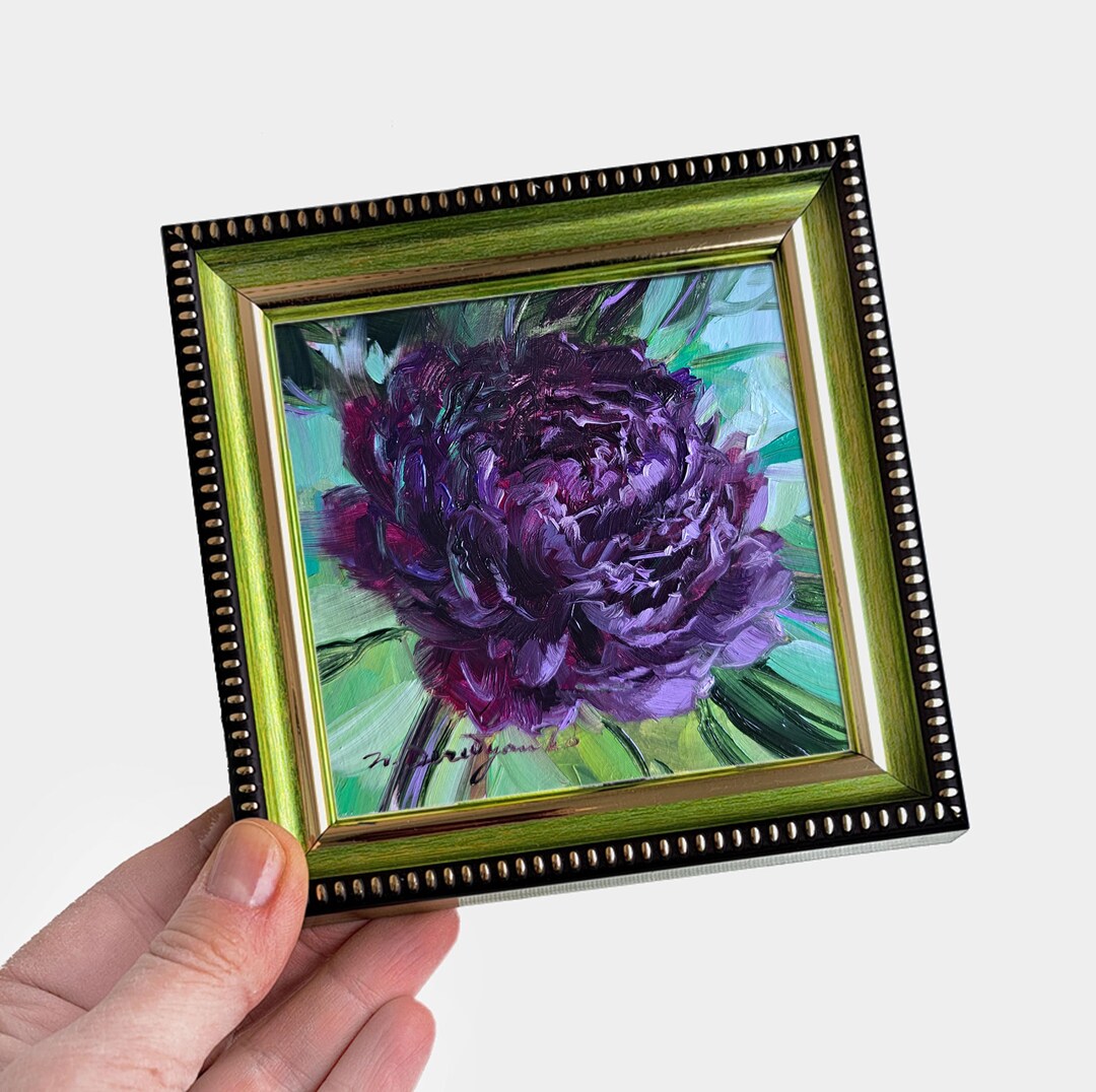 Black Peony Painting 4x4 Flower Wall Art Original, Personalized Mom ...