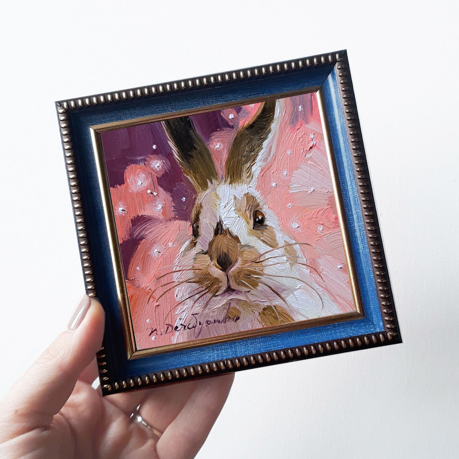 Beige White Rabbit Painting Original Pink Backgroung Art - Etsy