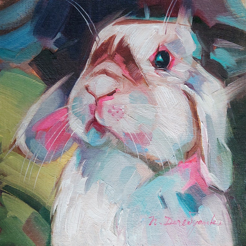 White Rabbit Painting Original Framed 4x4 Small Painting - Etsy