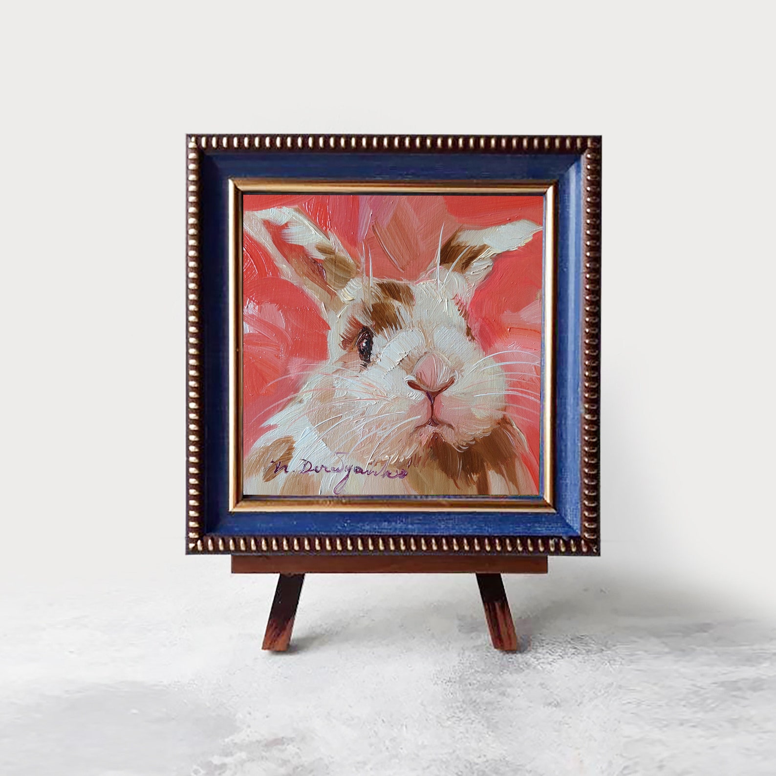 Red Rabbit Painting Original Framed 4x4 Small Painting Framed - Etsy