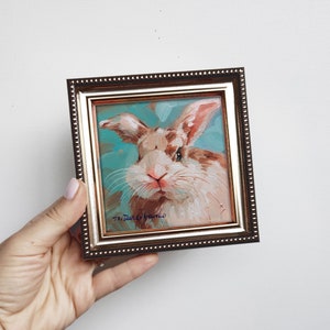Cute Bunny Rabbit Oil Painting Original Oil Framed 4x4 Small - Etsy