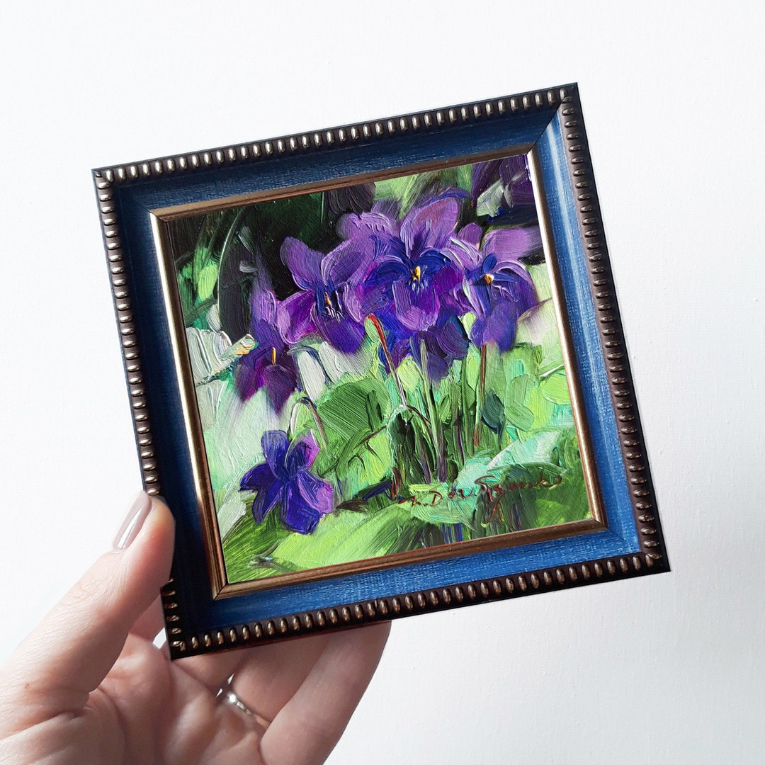 Violet Flower Art Oil Painting Original, Viola Floral Wall Art Fine ...
