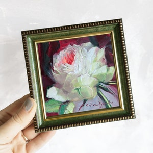 Unique Rose Flower Oil Painting Original Art Framed, Floral Painting ...