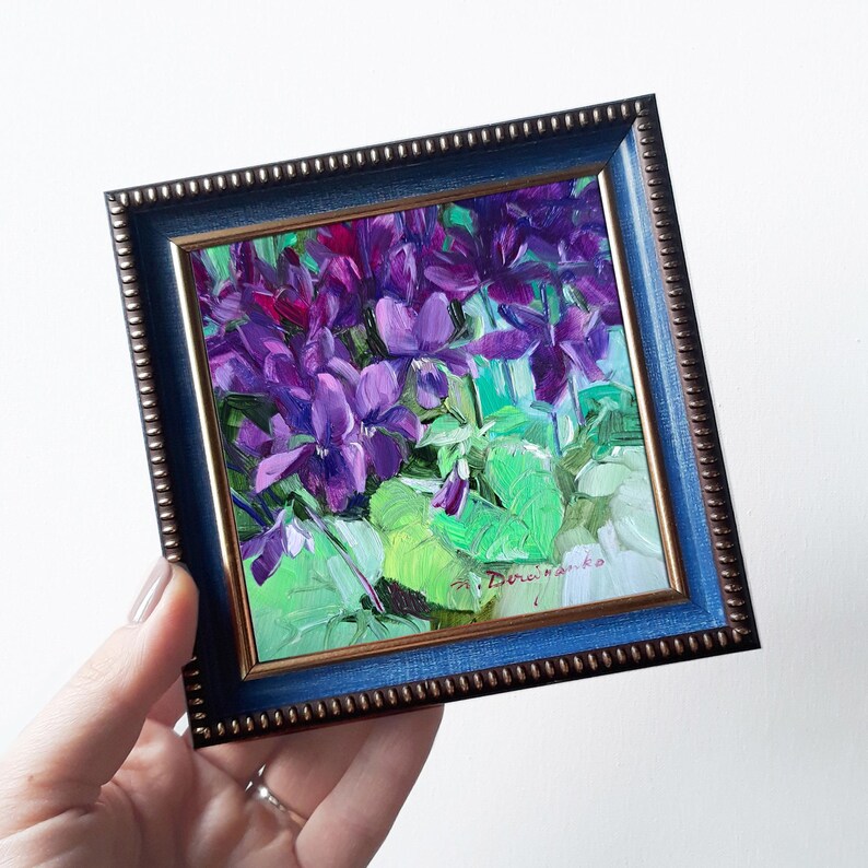 Violet Flower Art Oil Painting Original, Viola Floral Wall Art Fine ...