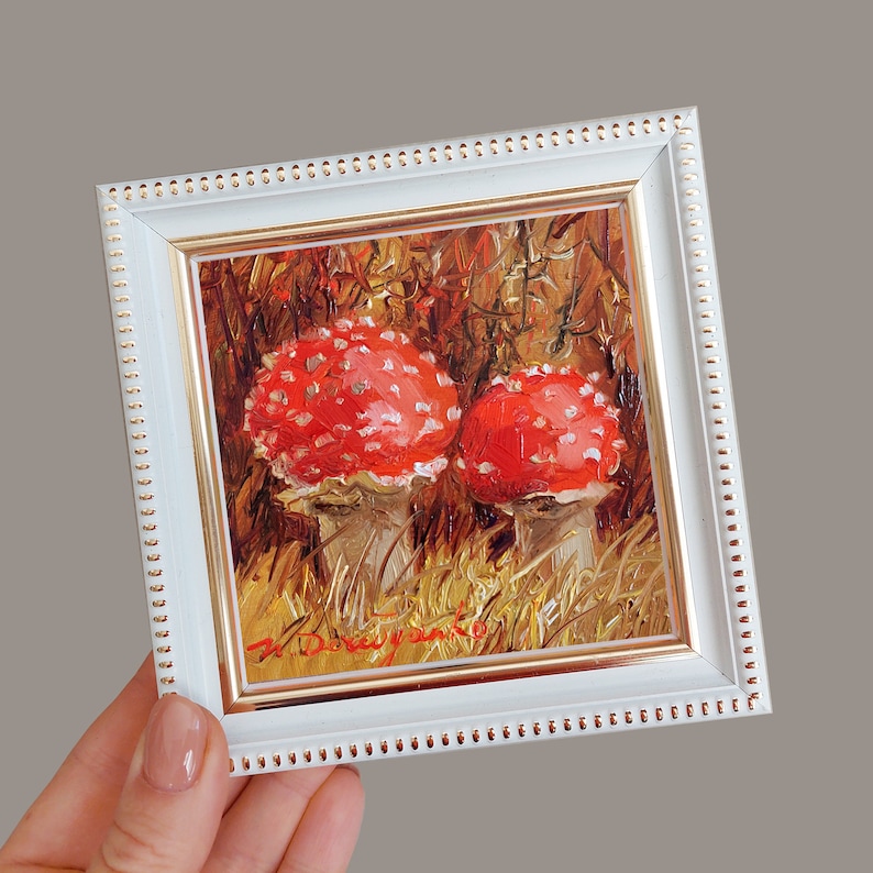 Fly Agaric Artwork Two Red Mushroom Oil Painting Original 4x4 - Etsy