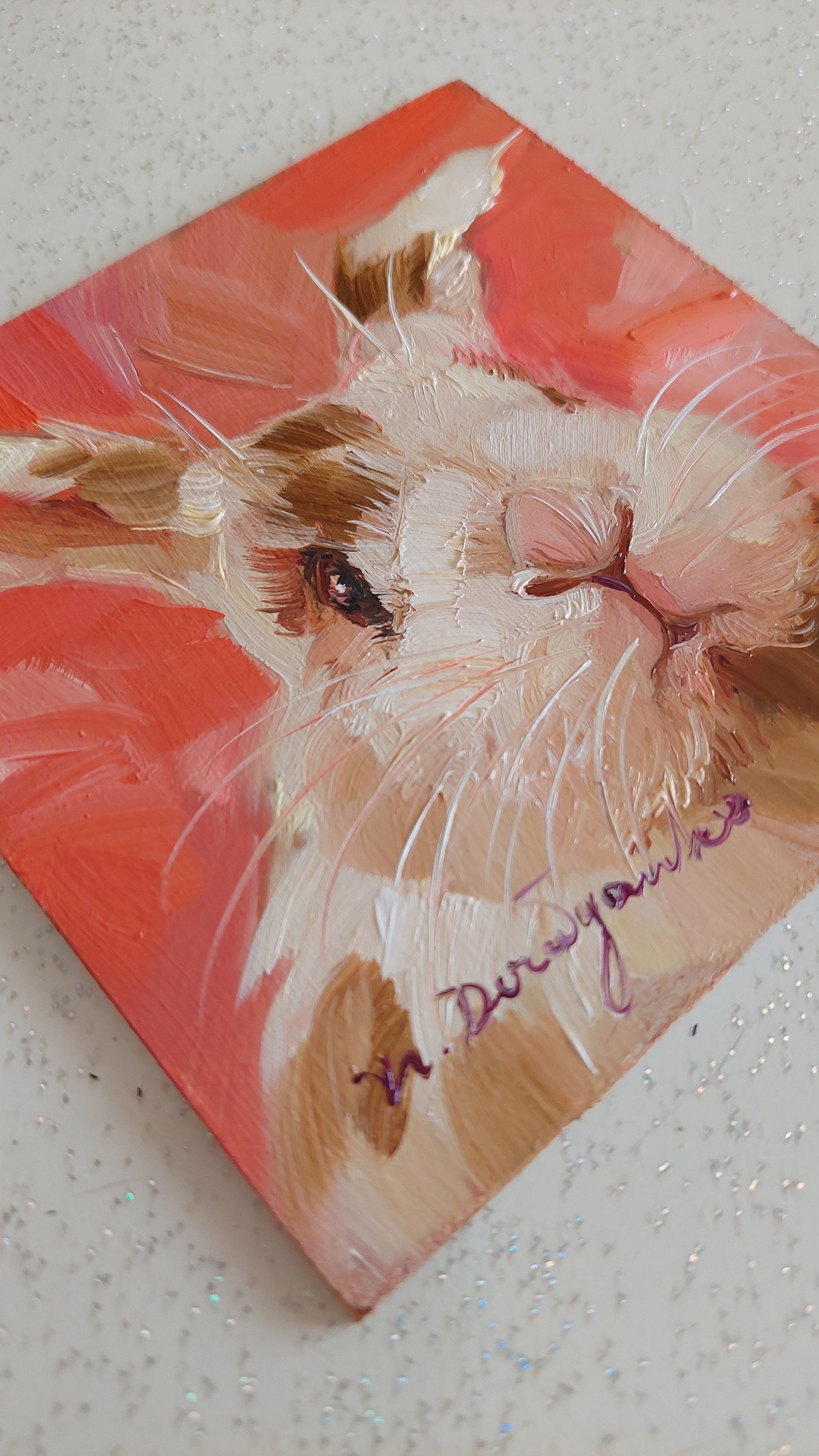 Red Rabbit Painting Original Framed 4x4 Small Painting Framed - Etsy