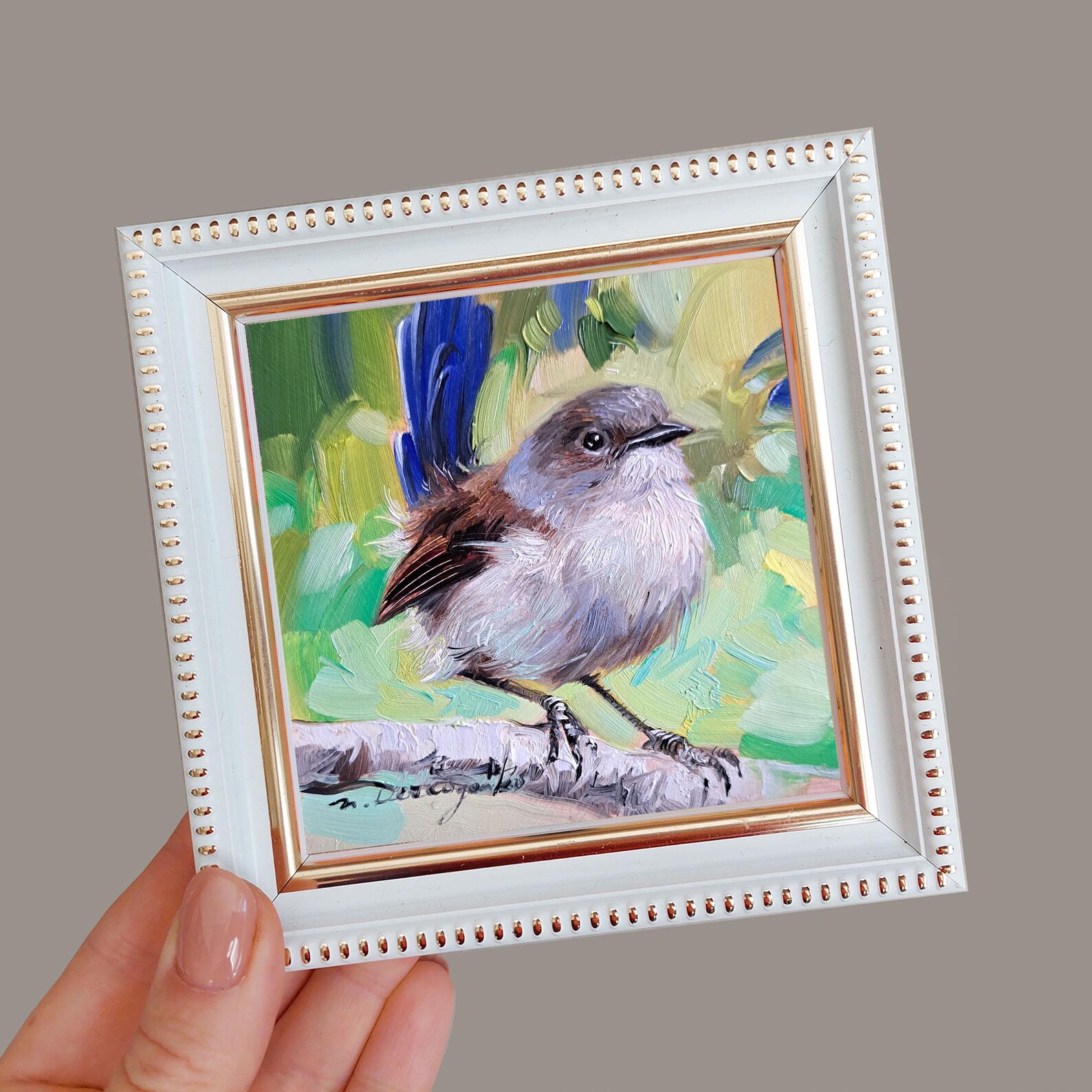 Fairywren Art Bird Oil Painting Original 4x4, Miniature Bird Art Small ...