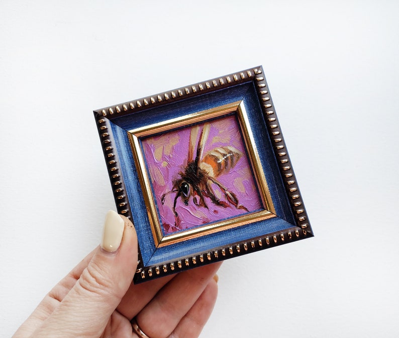 Purple Bee Art Painting Original Tiny 2x2 Small Bee Artwork | Etsy
