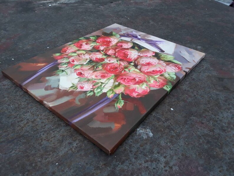 Large Rose Flowers Painting Original on Canvas Red Roses | Etsy