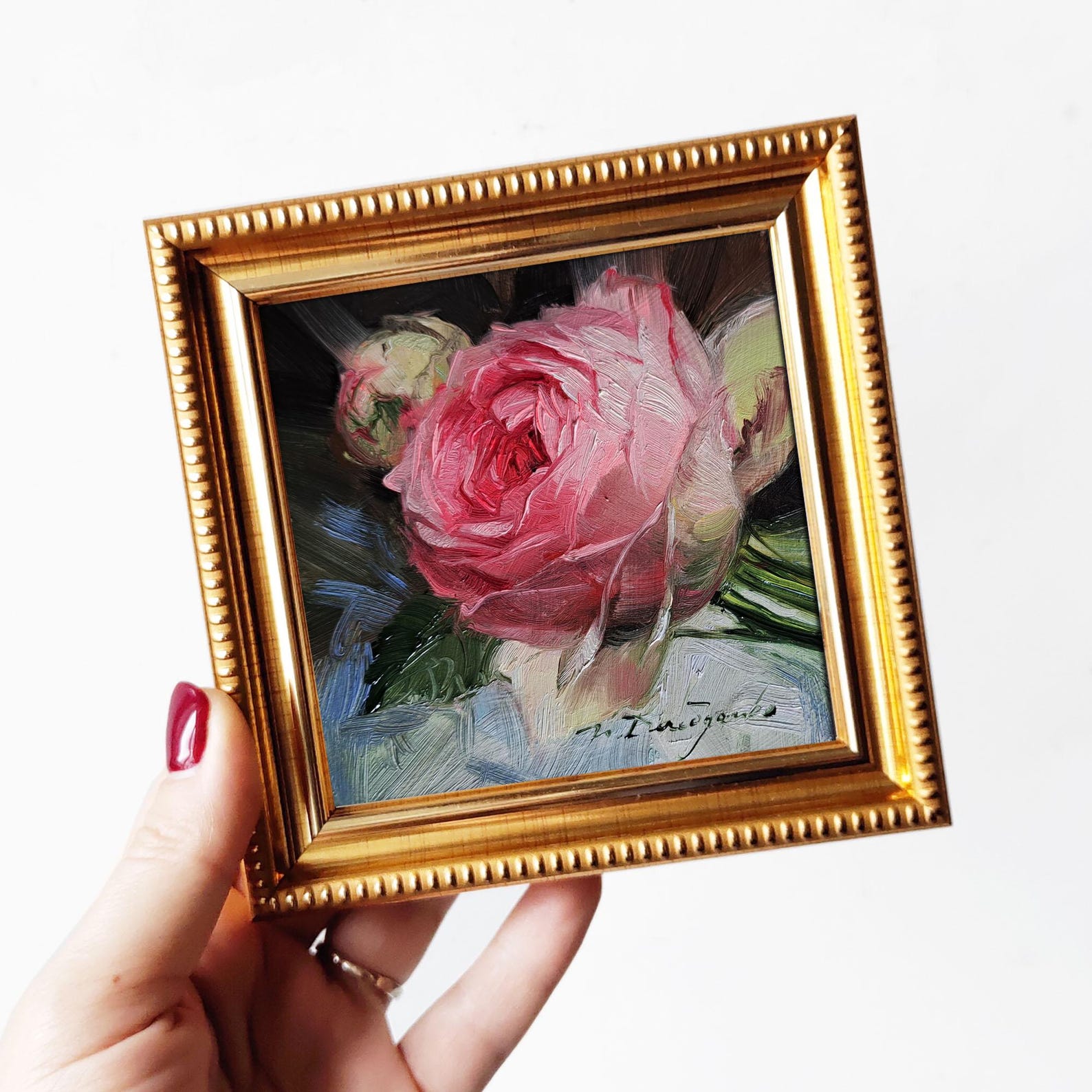 Rose Painting Original Pink Art 4x4, Small Oil Painting Flower Vibrant ...