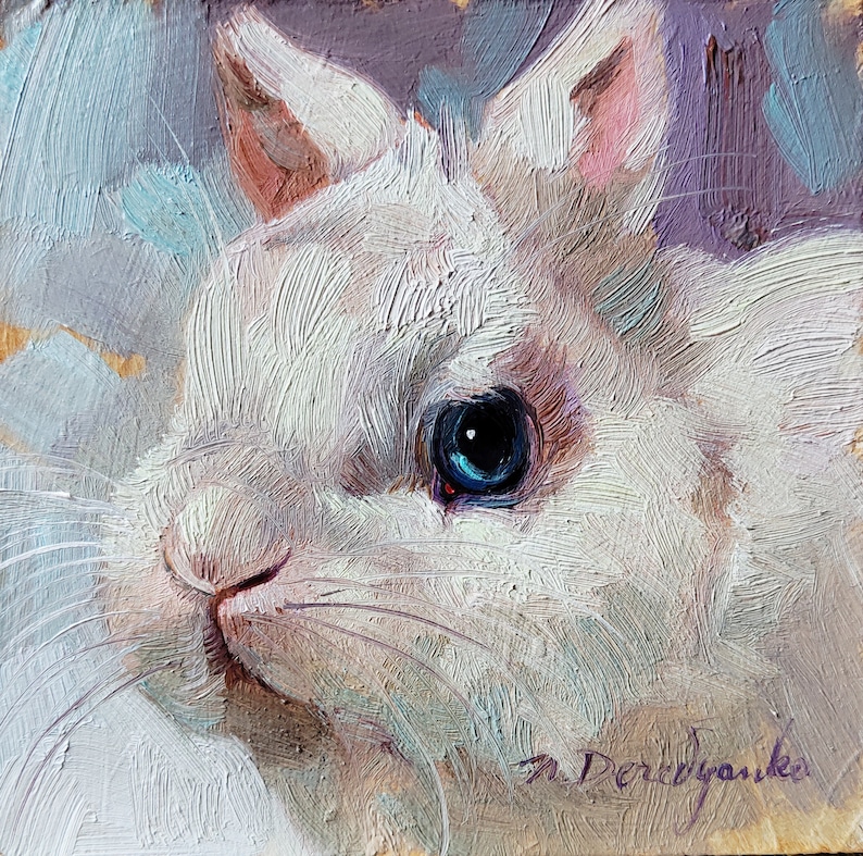 Funny Rabbit Oil Painting Original Art 4x4 Pet Portrait - Etsy