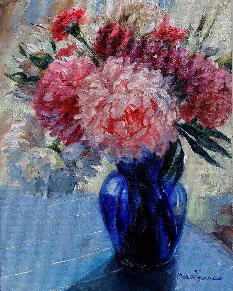 Flowers in Blue Vase Oil Painting Original Canvas Floral - Etsy