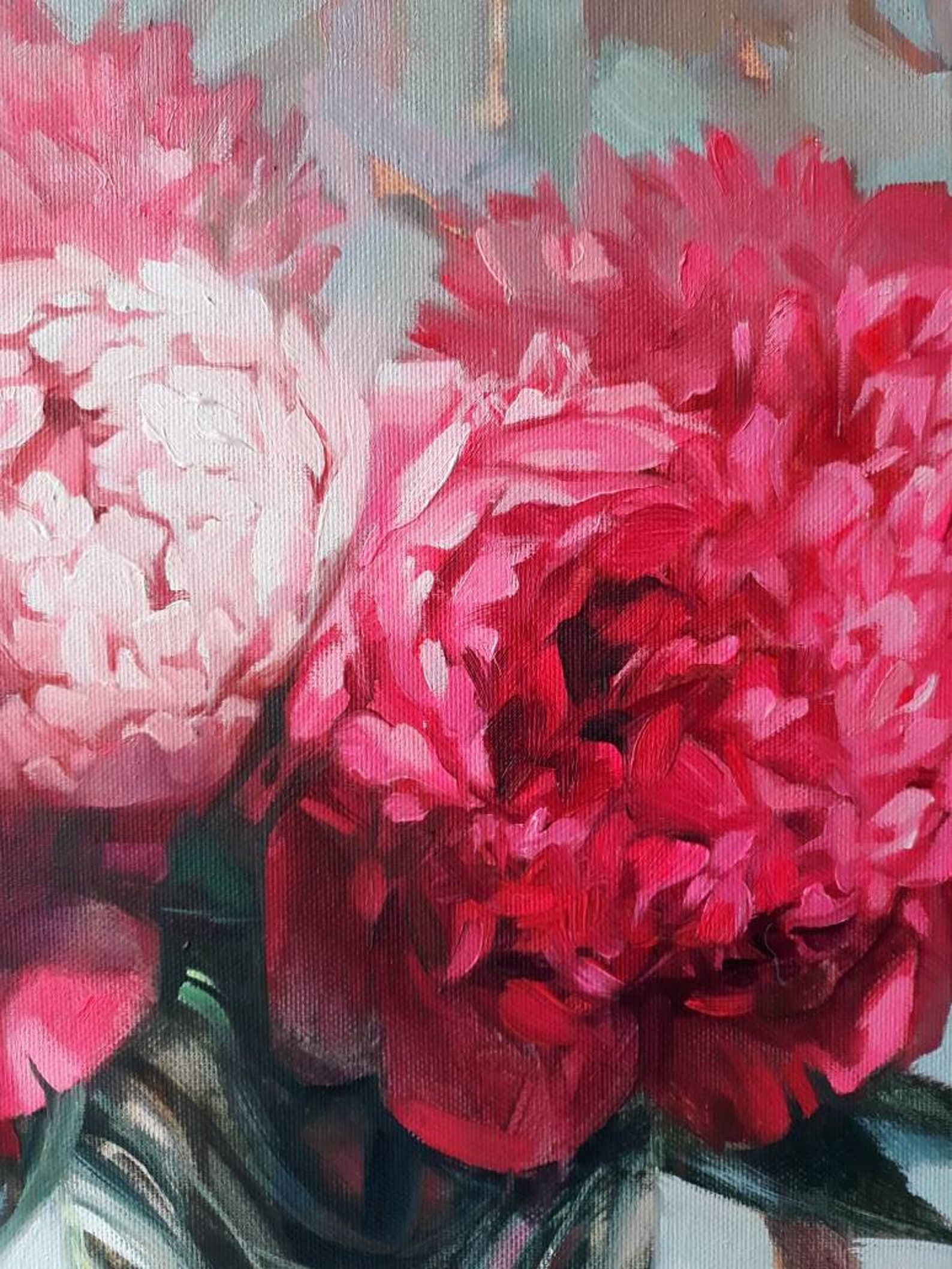 Peonies oil painting Canvas original art Bloom flower | Etsy