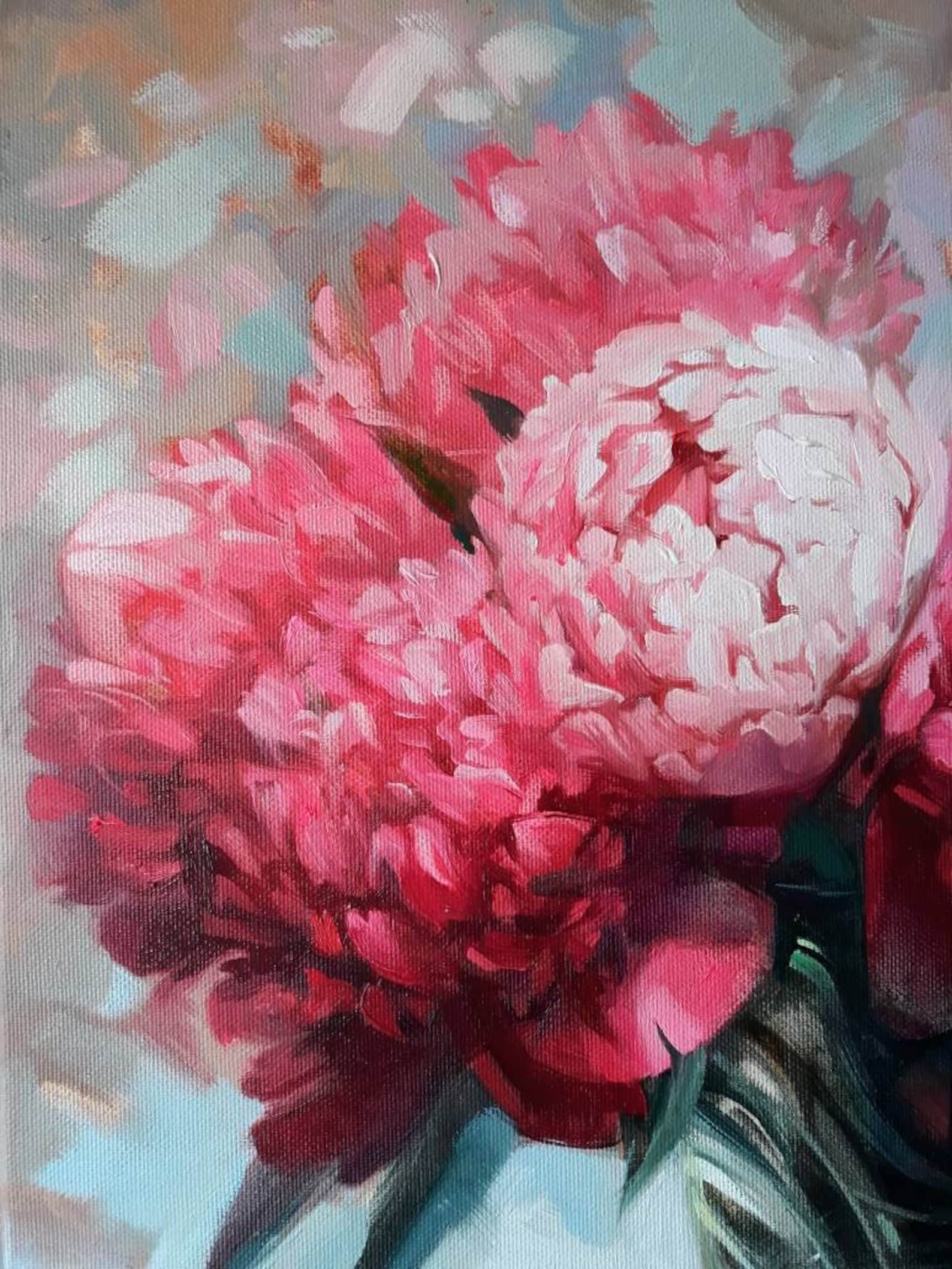 Peonies oil painting Canvas original art Bloom flower | Etsy