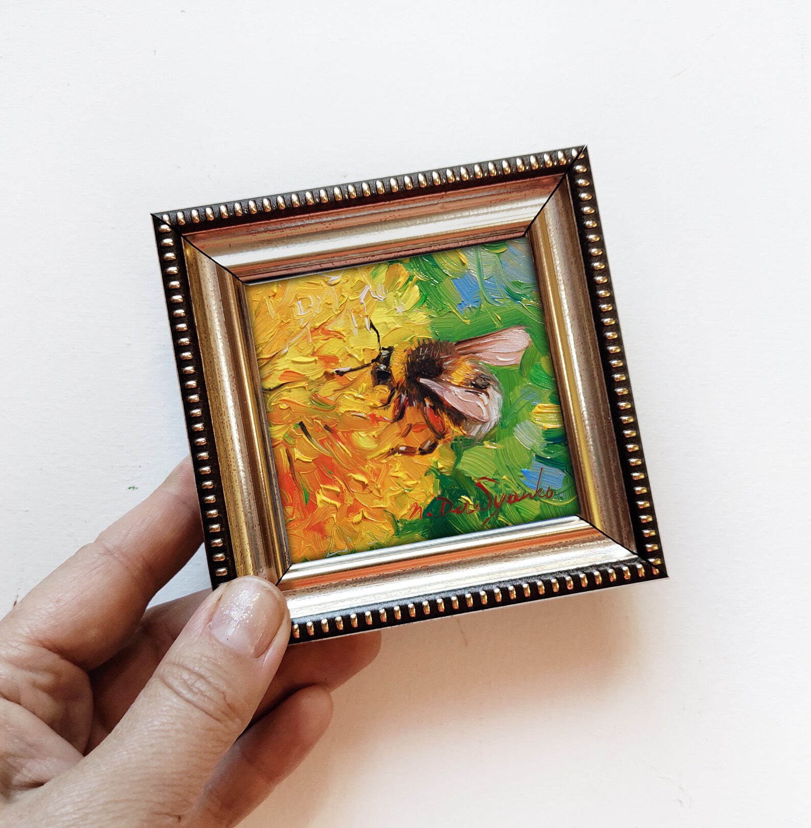 Bumblebee Painting Original 3x3, Bumble Bee Art Tiny Oil Painting ...