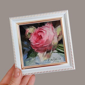 Rose Painting Original Pink Art 4x4, Small Oil Painting Flower Vibrant ...