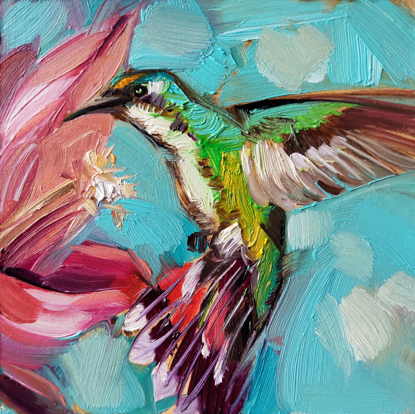 Hummingbird Artwork Framed Oil Painting Original 4x4 - Etsy