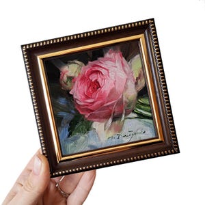 Rose Painting Original Pink Art 4x4, Small Oil Painting Flower Vibrant ...