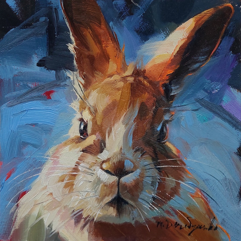 Cute Rabbit Oil Painting Original Art in Frame Rabbit - Etsy